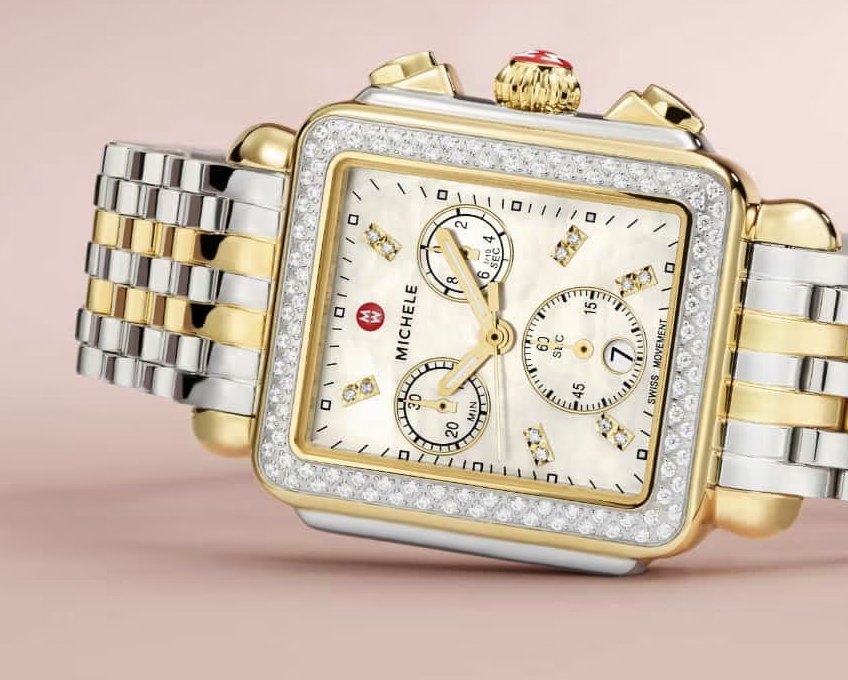 Michele Meggie High Shine Diamond Dial Gold Watch - Speidel