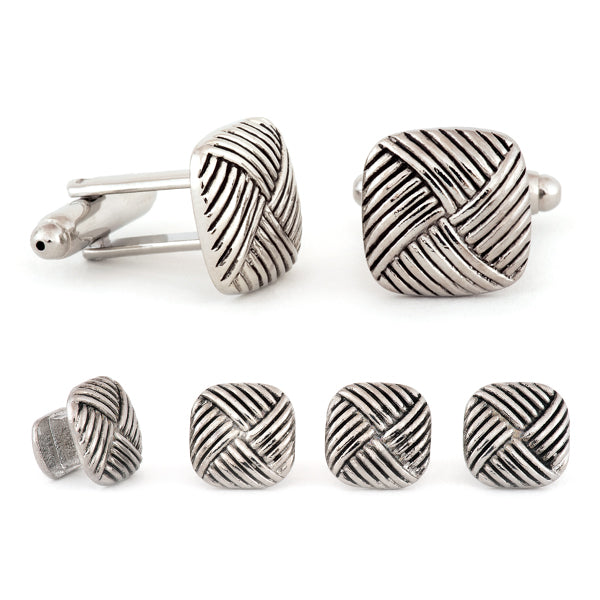 Square Diagonal Weave Cuff Links & Studs Set - Speidel