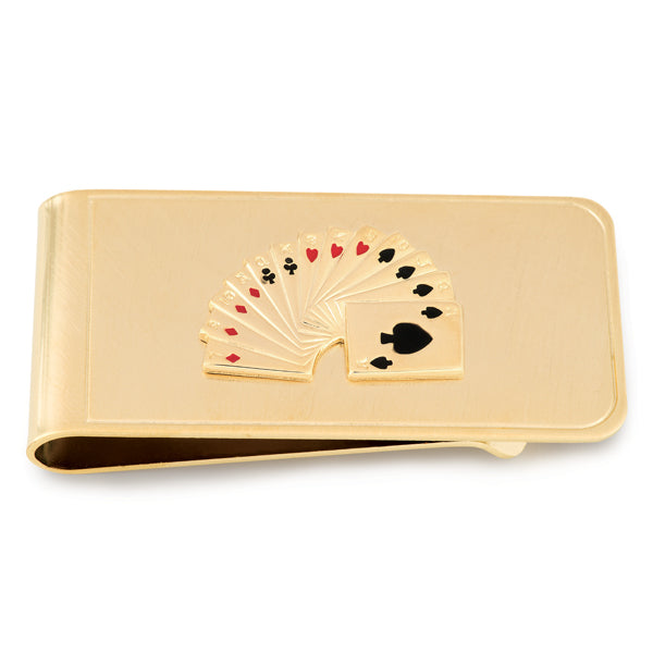 Gold Tone Playing Cards Money Clip With Casino-Themed Design | Speidel